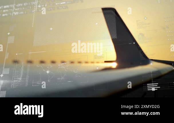 Analyzing system and functioning text animation over airplane wing ...