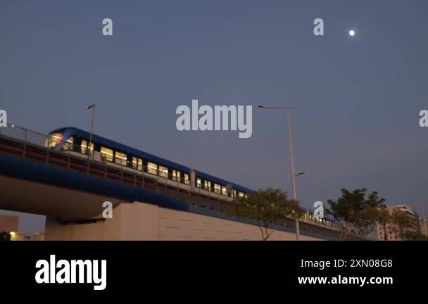 The modern subway line in Riyadh Saudi Arabia in moonlight. The new ...