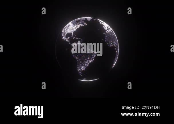 3D animation of rotating Earth globe with flickering light and glowing ...