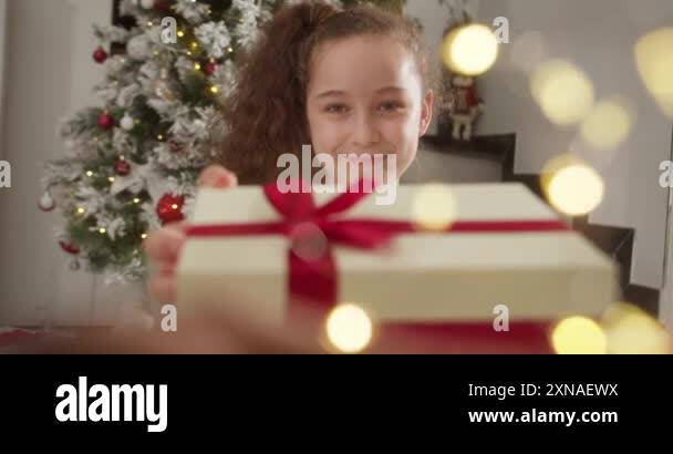 Portrait happy amazed smiling in a Christmas hat Santa Claus while ...