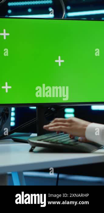 Vertical video Admin using AI tech on isolated screen PC to do maintenance in server room ...