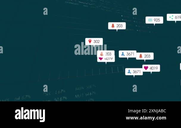 Animation Of Icons And Digital Data Processing Over Dark Background
