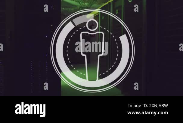 Animation of digital people icon and data processing over computer servers. Global connections ...