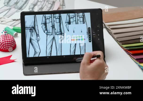 Female designer illustrator using tablet and pen. Woman fashion ...
