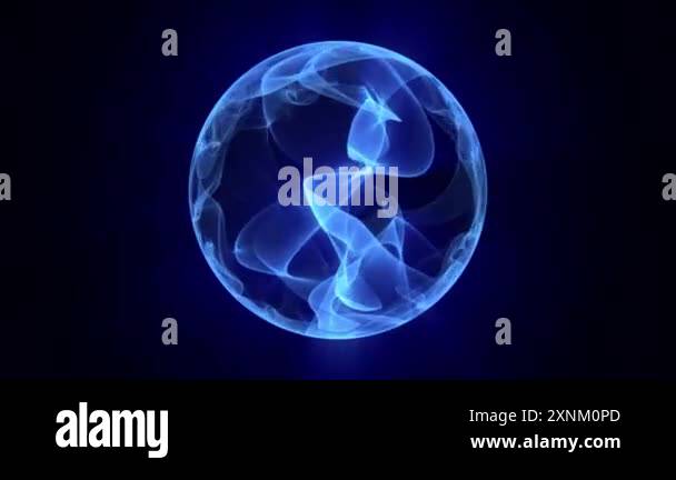 Blue flame sphere with shiny fire tongues fluttering on a dark ...