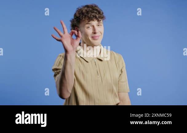 Man makes hand sign okay, ok gesture. Happy guy, correct perfect choice ...