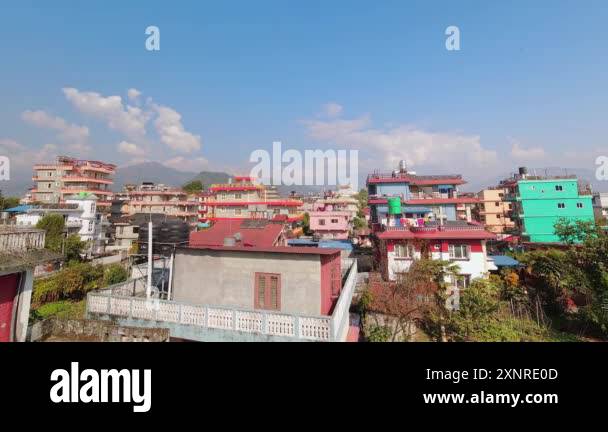 Static time lapse view traditional residential nepalese multiple floor ...