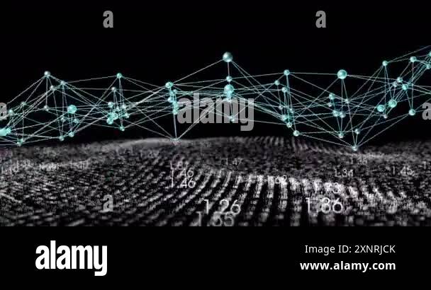 Animation of dna strand, data processing over scope scanning on black background. Global science ...
