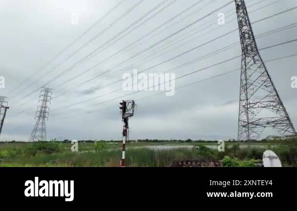 Tower power energy electricity line pylon sky Stock Videos & Footage ...