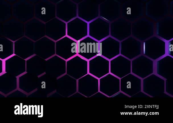 3D render futuristic animated background from hexagon shapes with neon ...