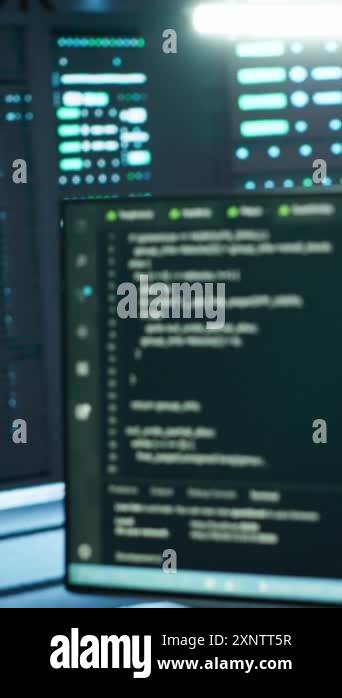 Vertical video Data center with networking systems installed used for managing hardware rows ...