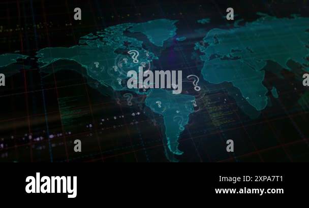 Question mark help and quiz symbols over world map. Seamless looped ...