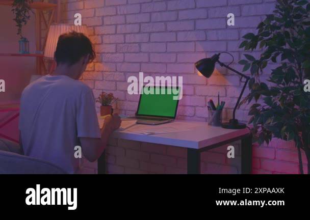 Young student studying at home. Focused adult man college student ...