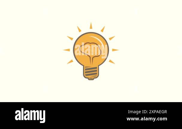 An animation of a glowing light bulb that have a human brain inside ...
