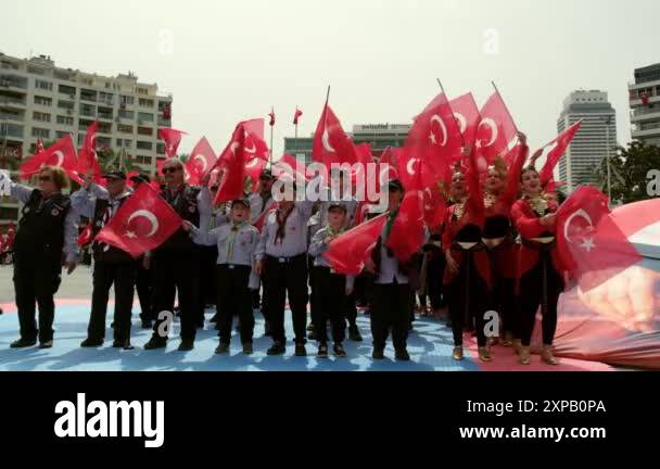 Izmir, Turkey - May 19 2024: Close-up video of scouts waving Turkish ...