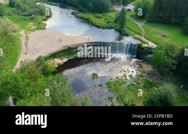 Aerial view of Jagala Waterfall or Jagala juga. The widest and most ...