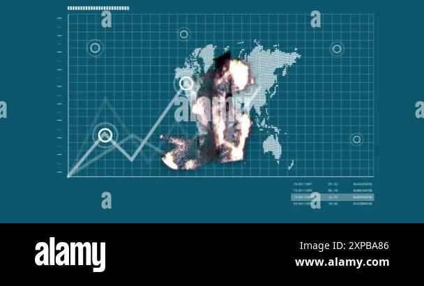 Animation of diagrams over world map and 5g text. Global business ...