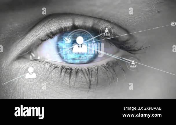 Close-up of eye with network connections and digital data processing ...