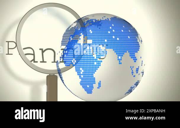 Magnifying glass revealing Planning text animation over digital globe ...