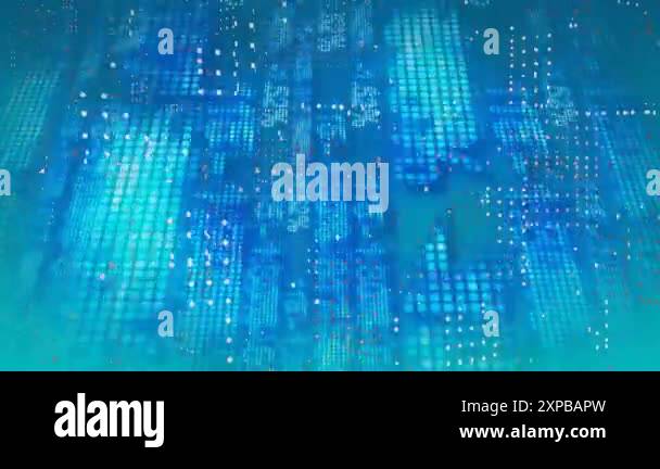 Digital data processing animation with blue pixelated patterns and ...