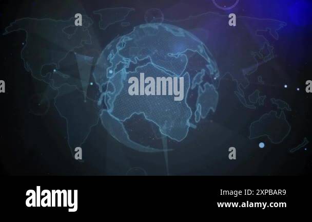 Animated digital world map and globe with data points. Global ...