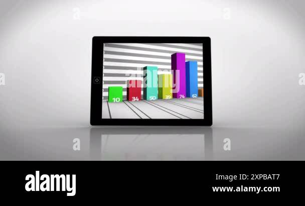 Color wheel and percentages animation over tablet screen on white background. Technology ...