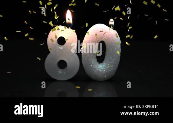 Burning candles forming number 80 with falling confetti animation ...