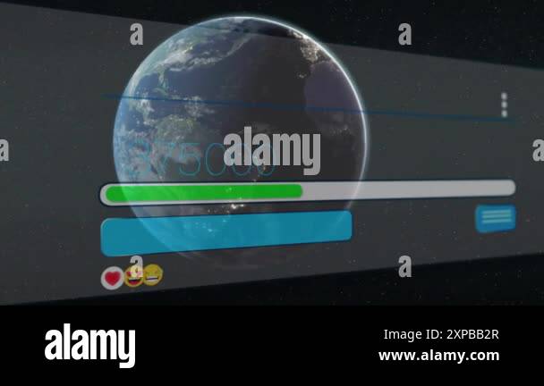 Progress bar animation over Earth with emoji reactions and numerical ...