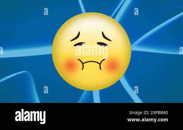 Sad face emoji animating over blue abstract background. animation ...