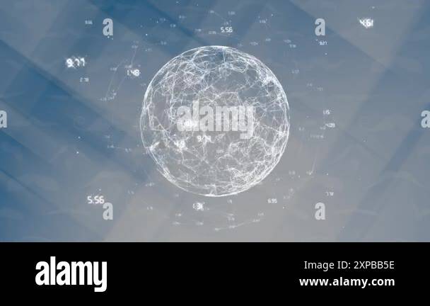 Digital globe with connecting lines and numbers, data network animation. Networking ...