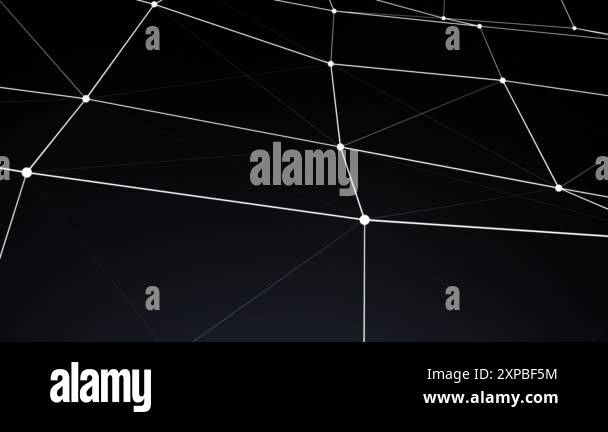 Abstract 3D animated background motion transformation white dots lines in plexus grid on dark ...