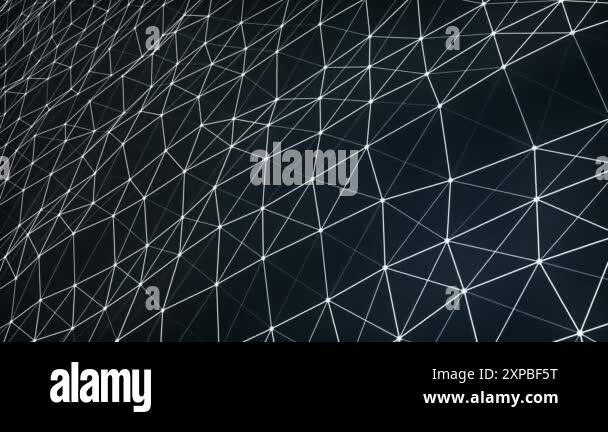 Abstract 3D animated background motion transformation white dots lines in plexus grid on dark ...