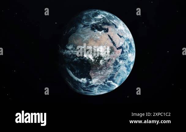 Realistic planet earth in space. Sunrise and shadow on the earth rotate ...