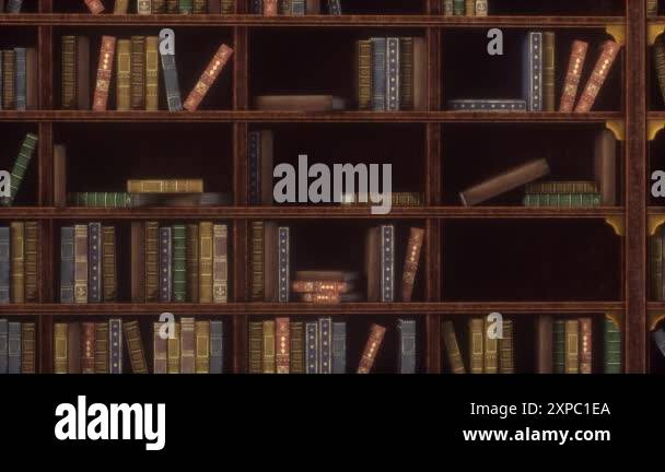 Old books on bookshelves in a vintage library. Seamless looping ...