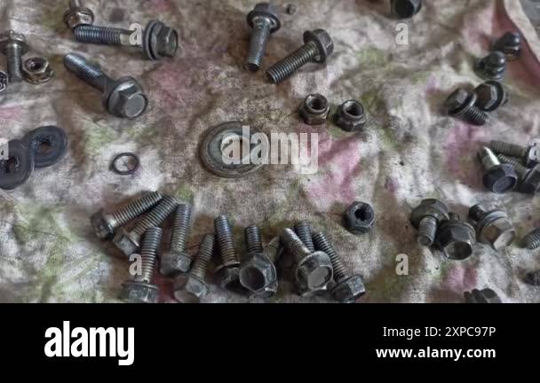 Bolts and parts of car engines. Parts of a car engine Stock Video ...