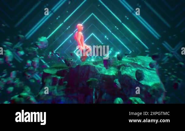 A surreal abstract looping sequence featuring a figure in a tight suit ...