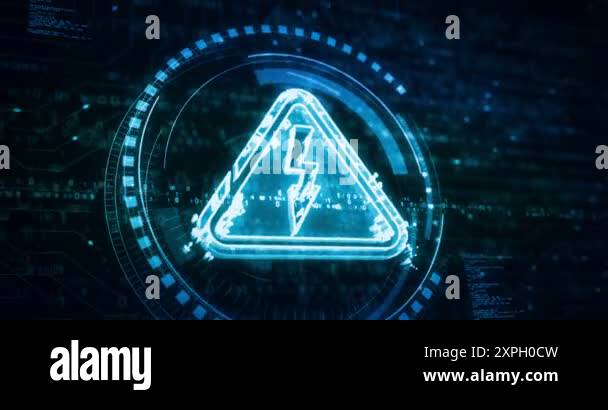 Electric power danger warning and energy symbol digital concept. Cyber ...