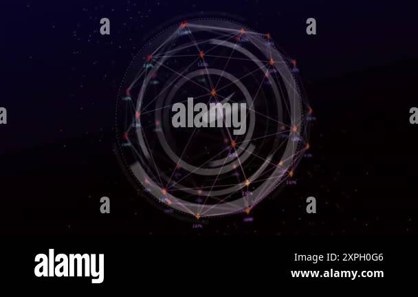 Geometric network connections and data points animation over dark ...