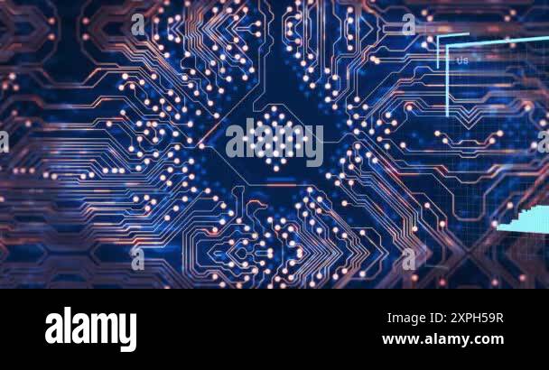Digital circuit board with facial recognition animation over electronic ...