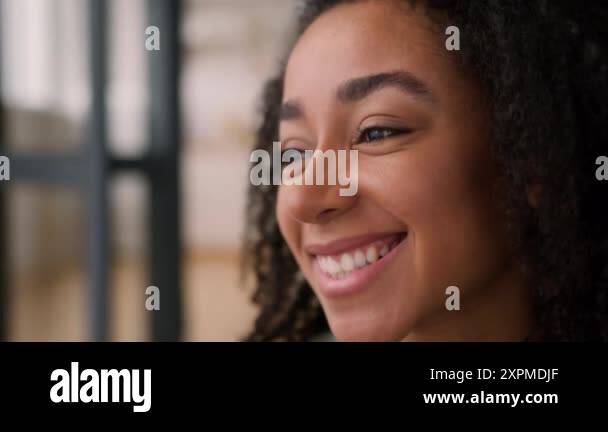 Face woman African American girl female close up smiling laughing ...