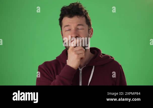Close up head shot portrait man applicant on green screen chroma key ...
