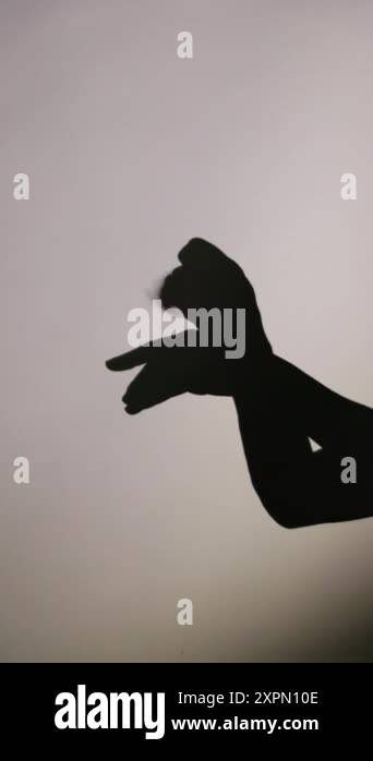 Creative shadow puppet performance using hands to depict animals and ...