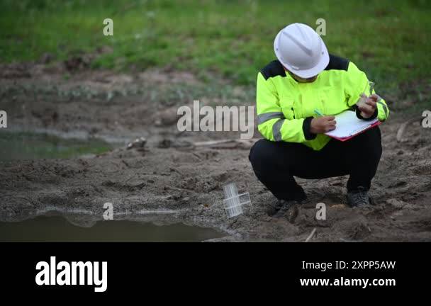 Environmental engineer work at water source to check for contaminants in water sources and ...