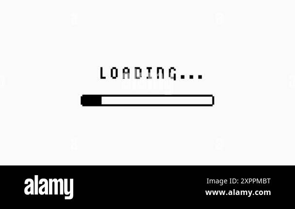 Retro Black Pixel Loading Bar on a White Background. Downloading ...