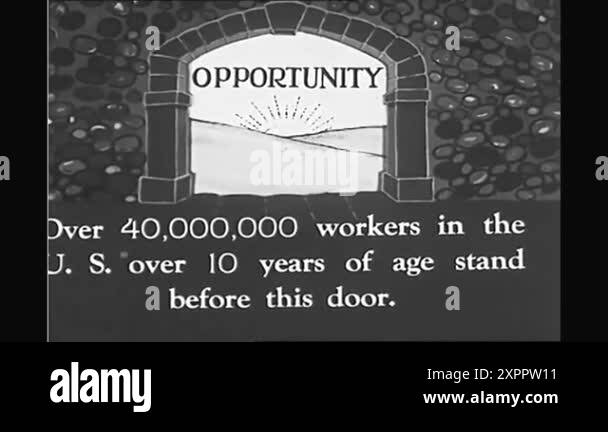 1928. Vintage animated film, the door of opportunity is shown to be ...