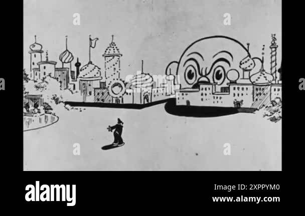 USA. 1922. Vintage animated film, Koko the Clown is chased by the giant ...