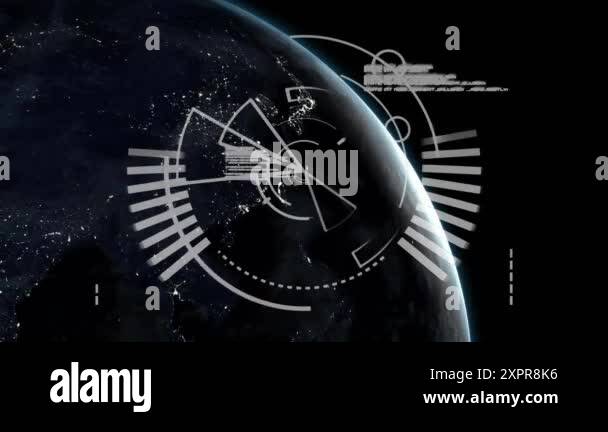Earth with data visualization and radar animation over night lights ...