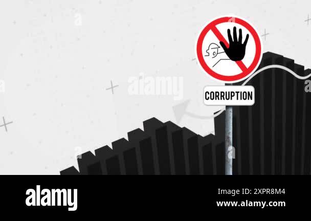 Animation of diagrams and data processing over warning sign with ...