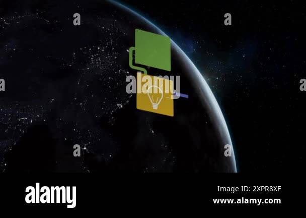 Network of technology icons and connections animation over Earth from ...