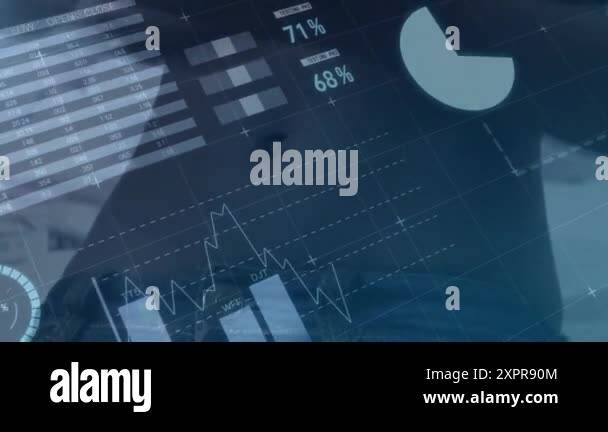 Financial data charts and world map animation over business graphs and statistics. Finance ...